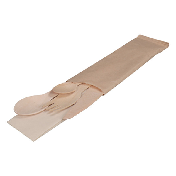 Juego de cubiertos Biodore madera con servilleta (100 unidades) Biodore ...